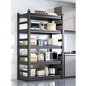 BEESTMUEBLE 5-Tiers Adjustable Storage Shelves, Kitchen Organizers and Storage Rack, Pantry Storage Shelves, 2500LBS Load Capacity, Kitchen Storage Shelf, 47.2” W×23.6” D×72” H, Black
