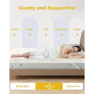 Slumbrae [Full XL] Mattress Topper, 4" Memory Foam Mattress Topper with Ultra Soft Cover & Corner Straps, CertiPUR-US Certified, Gold