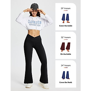 BALEAF Women's Flare Leggings with Pockets High Waisted Yoga Pants Casual Workout Wide Leg Pants Black 29" M