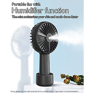 Portable Hand held Misting Fan, Small Personal USB Rechargeable Battery Operated Spray Fan Mister with 20ml Water Tank Mist Lash Fan Quiet 3 Speed Strong Cooling Wind for Travel Office Outdoors black