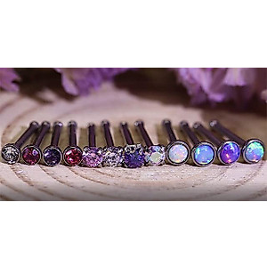 Kridzisw 18G Nose Rings Studs Pierings Jewelry Straight Silver Opal Nose Studs 18 Gauge Stainless Surgical Steel Diamond Stud Nose Ring Pin Bone Nose Bar Earrings Piercing Jewelry Women Men 3mm