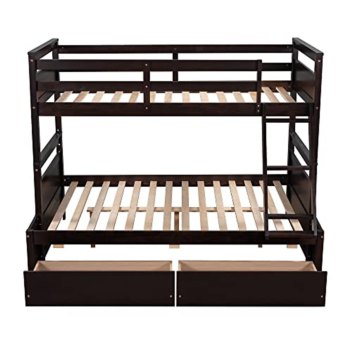Lepfun Solid Wood Bunk Bed with Storage Drawers, Practical and Durable Bed Frame,Twin Over Full Bunk Bed with Ladder and Safety Guard Rail for Boys, Girls, Teens and Adults,for Bedroom,Dorm (Espresso)