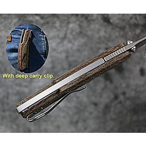 JIN D2 Folding Knife Mens Pocket Knife, EDC Knives with Liner Lock Ball Bearing Flipper Knife, Micarta Handle