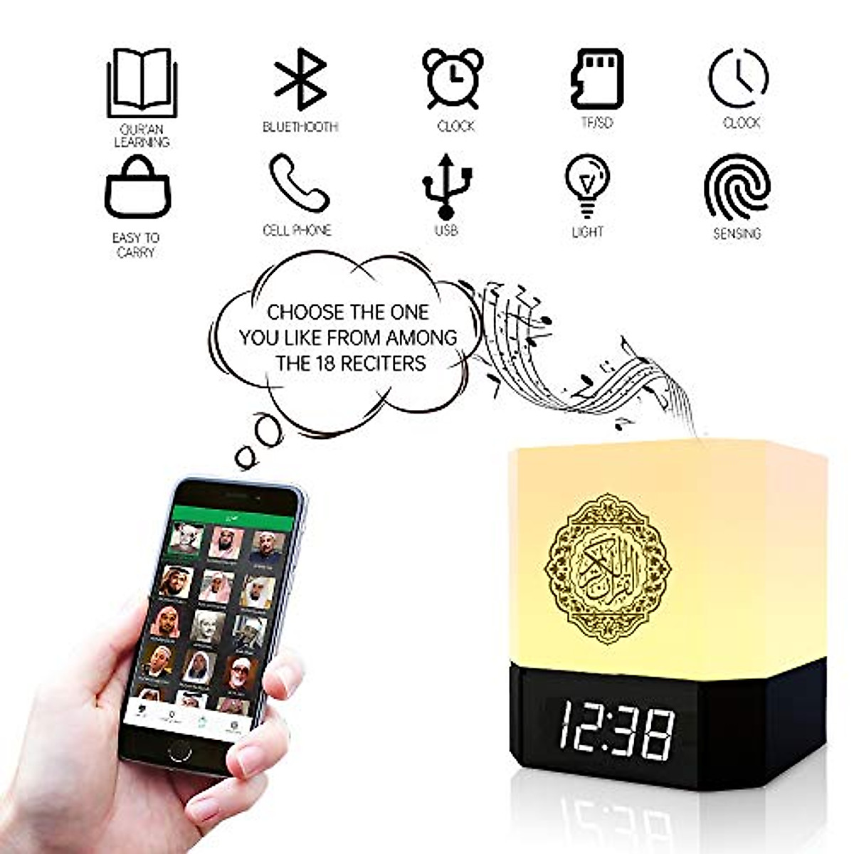 Swthlge Quran Cube,Quran Speaker Quran Player Remote & APP Control AZAN Speaker Quran lamp MP3 Eid Mubarak hajj Gift