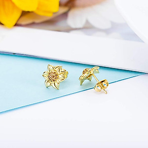 Tarsus Sunflower Stud Earrings Hypoallergenic 14K Gold Plated Sun Flower Jewelry Gifts for Bestfriend Women girls