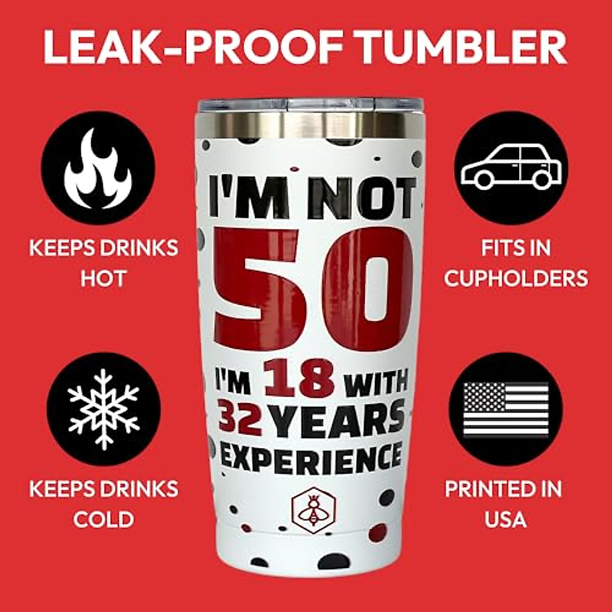 Biddlebee 50th Birthday Gifts Women Travel Coffee Mug w/Slider Lid | 20oz Spill Proof Stainless Steel Insulated Cup | 50 Year Old Birthday Gifts | Funny 50th Birthday Gift Ideas | 50 and Fabulous