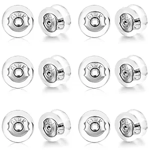 Moconar Sterling Silver Locking Secure Earring Backs for Studs, Silicone Earring Backs Replacements for Studs/Droopy Ears, No-Irritate Hypoallergenice Earring Backs for Adults&Kids