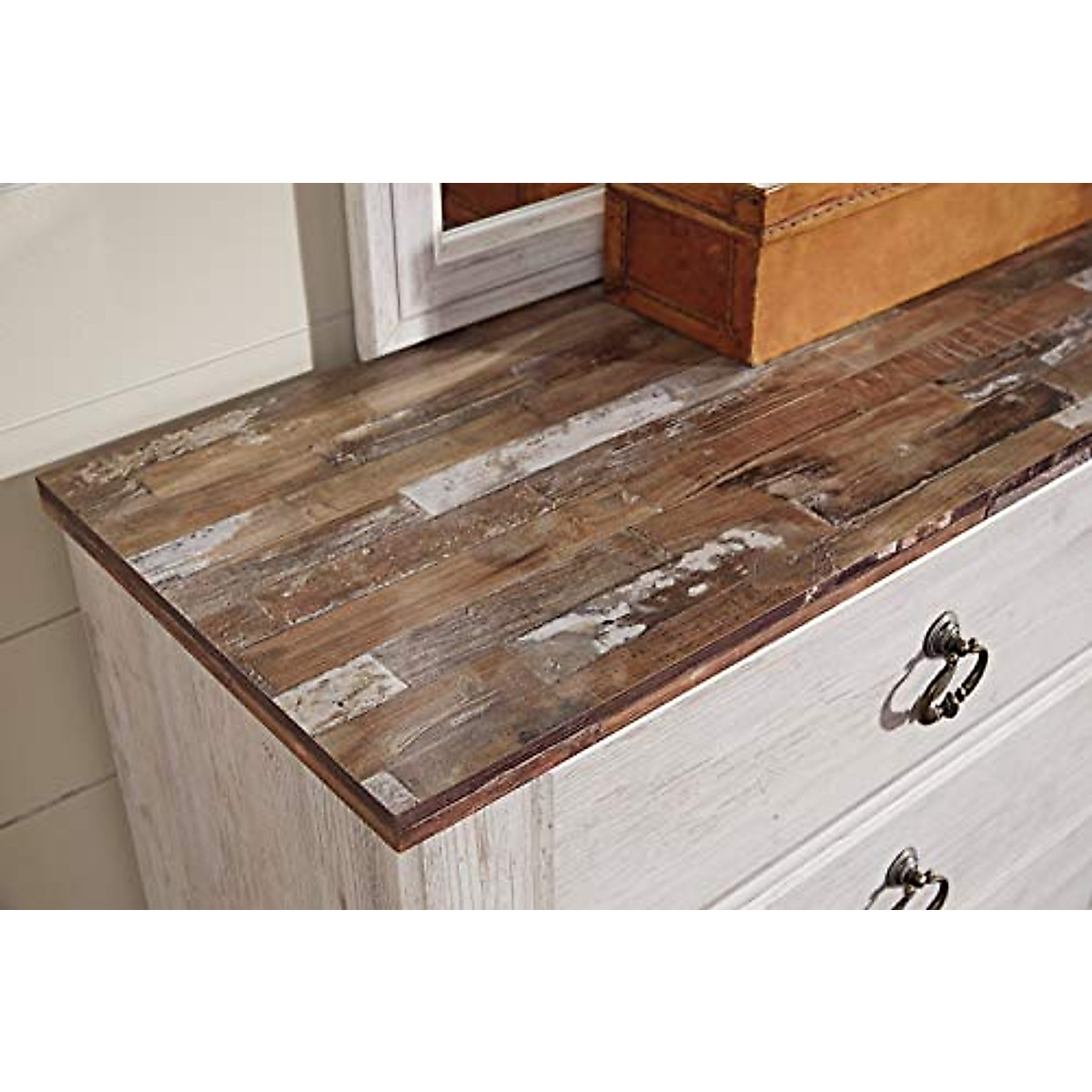 Signature Design by Ashley Willowton Farmhouse 2 Drawer Nightstand with USB Charging Ports, Whitewash