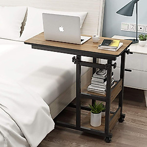 Tribesigns Adjustable C Table with Wheels, Mobile Snack Side End Table Sofa Couch Bedside Laptop Rolling Cart TV Tray with Storage Shelves