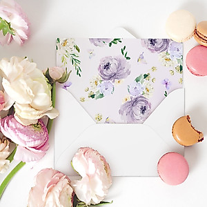 AnyDesign 20 Set Butterfly Purple Floral Invitations with Envelopes Stickers 5 x 7 Inch Spring Watercolor Invitation Paper Cards Blank Invites for Girls Baby Shower Wedding Birthday Dinner Party