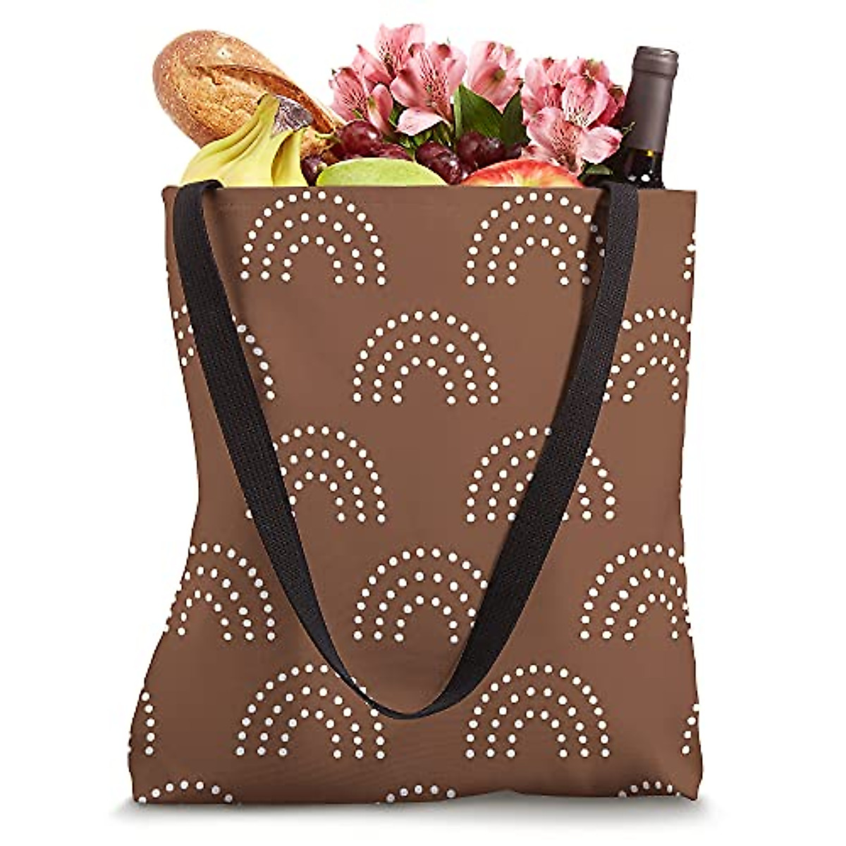 Rainbow Pattern in White on Brown AEY312 Tote Bag
