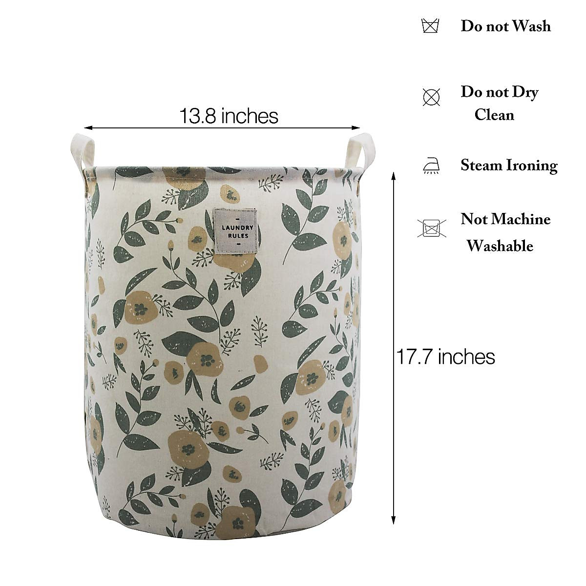 Large Fabric Storage Bins Toys Storage Basket for Baby Nursery, Kids Playroom, Home Organizer, Collapsible Laundry Basket Hamper with Floral Pattern (Green Flowers)