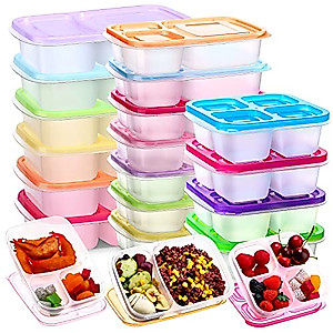 22 Pack Bento Lunch Box with Lids Reusable Lunch Containers with Compartment Divided Food Snack Storage Containers Meal Prep Containers, Microwave Safe for Kids School Work Travel, 3 Types, Multicolor
