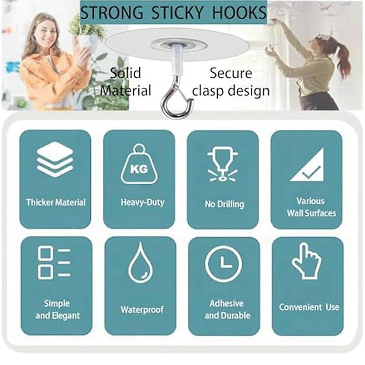 ChiMiao 10Pcs Adhesive Ceiling Hooks for Popcorn Concrete Textured Ceiling Wall, No Drilling Self Adhesive Ceiling Hooks Easy to Use