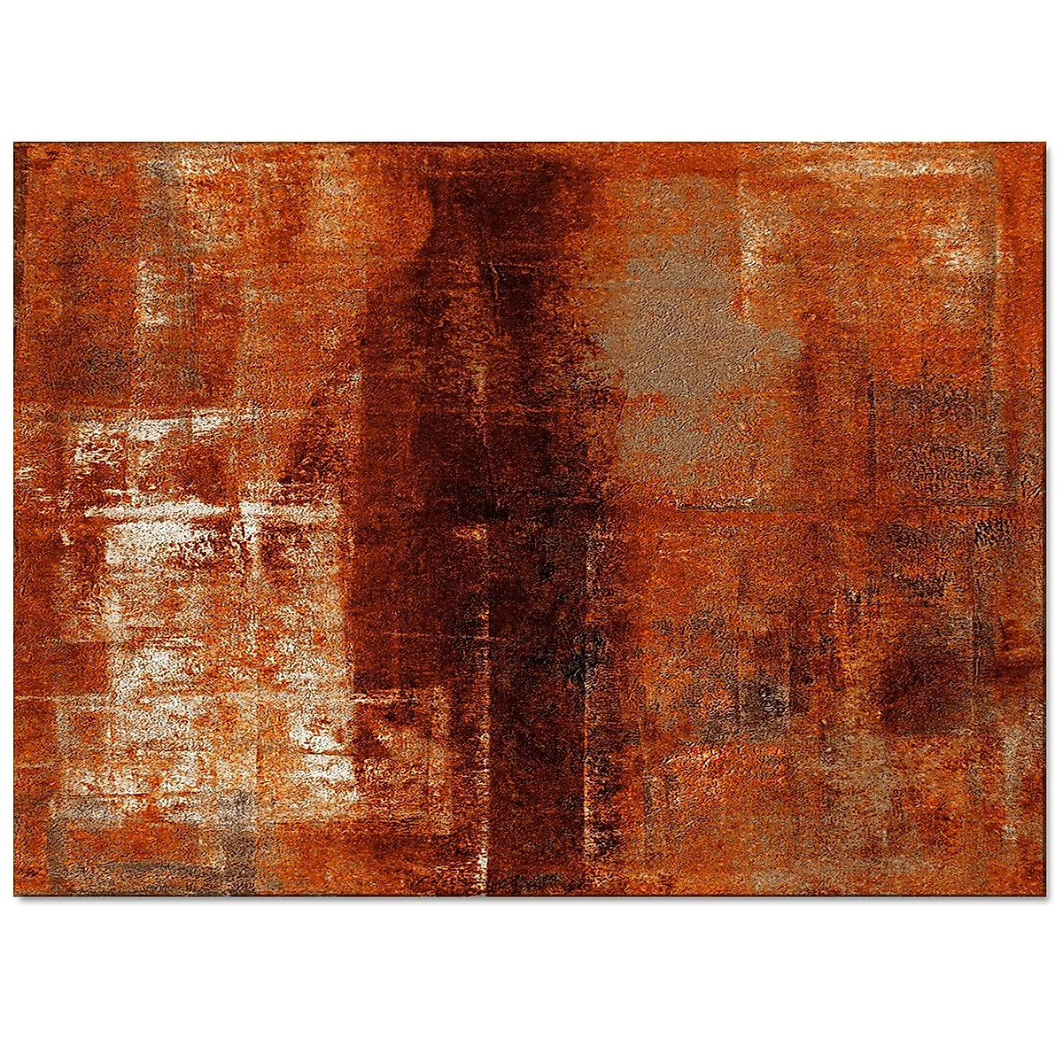 Burnt Orange Modern Abstract Geometric Oil Painting Art Area Rug, Indoor Non-Slip Kids Rugs, Machine Washable Breathable Durable Carpet for Front Entrance Floor Decor-6x8ft