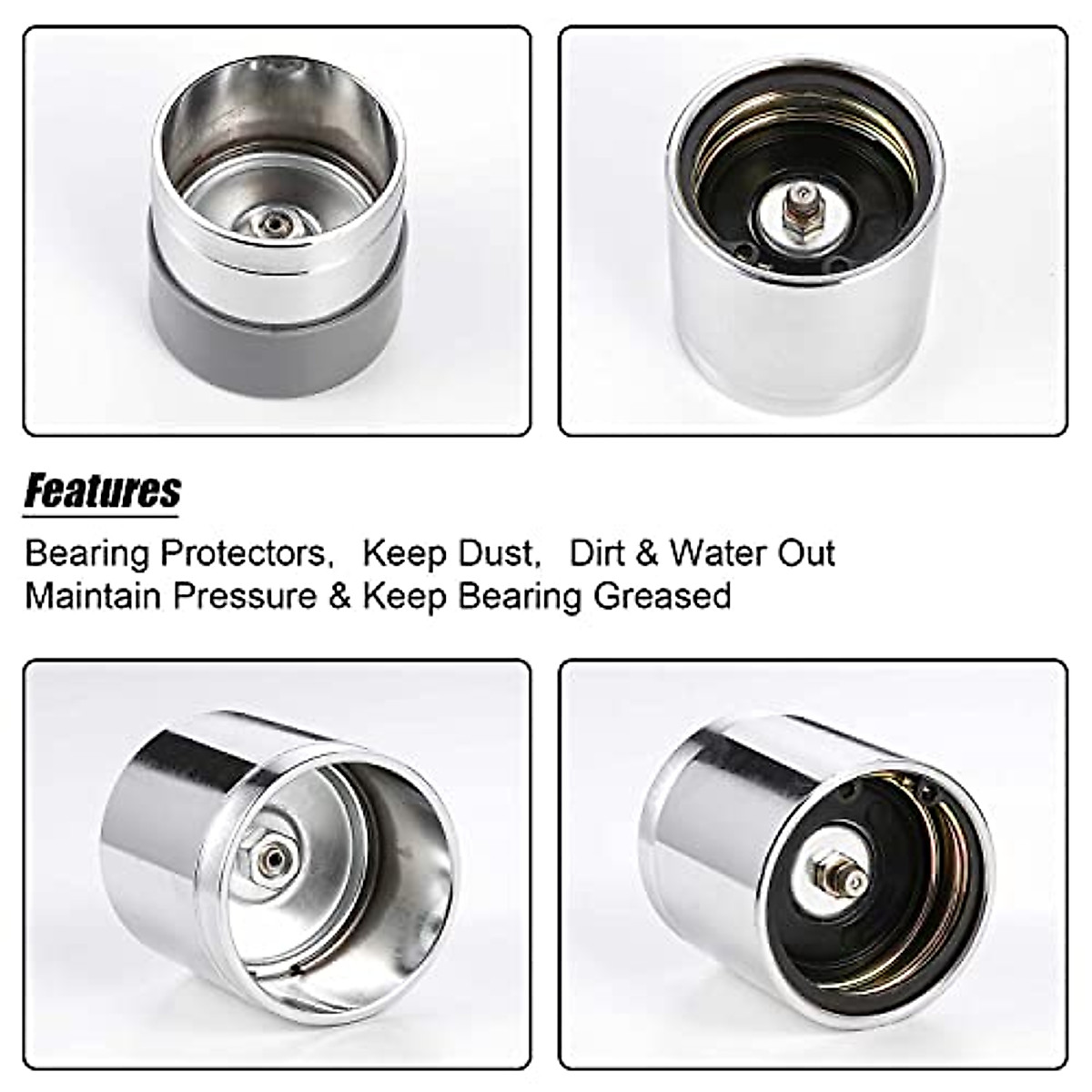 CZC AUTO Wheel Bearing Protectors Chromed 1.78'' with Protective Bras for Trailer Boat, Pair