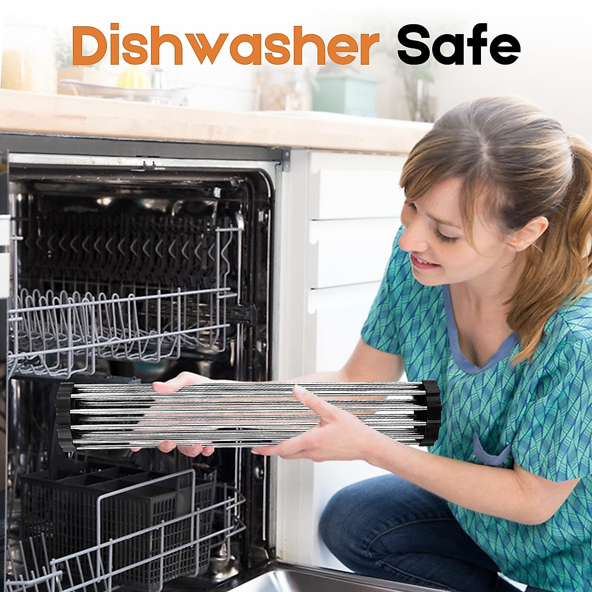 Techsea roll-up-Dish Drying Rack,Multipurpose Heat Resistant Over-The-Sink Dish Drying Rack, Stainless Steel Kitchen Sink Drying Rack