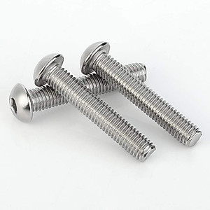 50 PCS Button Head Socket Cap Screws, M6 x 20mm, 25mm, 30mm, 35mm, 40mm, 304 Stainless Steel 18-8, Bright Finish, Fully Threaded