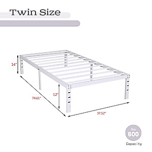 alazyhome Twin Size Bed Frame 14 Inch Metal Platform Bed Frame Heavy Duty Steel Slats Support No Box Spring Needed Noise-Free Easy Assembly White