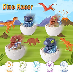 VATOS 4 Pack Dinosaur Easter Eggs, 3.85 Inch Tall Dinosaur Eggs with Sound and Light Pull-Back Cars Function, Easter Toys, Easter Basket Stuffers, Easter Gifts for Girls & Boys Dinosaur Enthusiasts