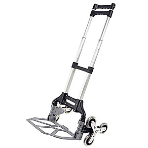 Stair Climbing Cart Portable Folding Stair Climber Hand Truck Trolley Aluminum Alloy 3–Level Height Adjustable with 6 Crystal Wheels and Climbing Ropes for Supermarket Home