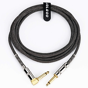 JOLGOO Guitar Cable, 1/4 Inch Cable 10 Ft, Straight to Right Angle 6.35mm Plug Bass Keyboard Instrument Cable, Black and Gray Tweed Cloth Jacket, Electric Mandolin, pro Audio