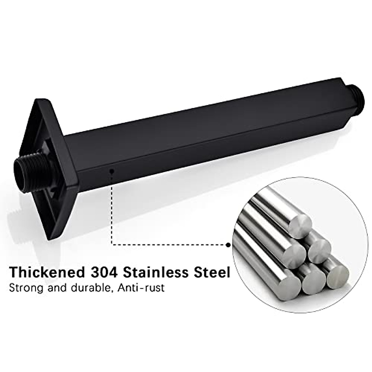 Anpean 8 Inch Square Ceiling Mounted Shower Arm and Flange, Matte Black