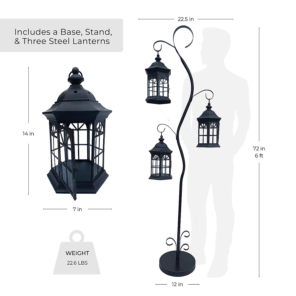 BACKYARD EXPRESSIONS PATIO · HOME · GARDEN 906476-NM Three Tier Steel Lantern Stand/Hanger-71 Inch Height-No Candles Included-Backyard Expressions, Black