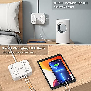 2 Prong Power Strip, TROND 2 Prong to 3 Prong Outlet Adapter, 5ft Extension Cord, 4 Widely Outlets with 4 USB Ports, Wall Mountable, Ideal for Non-Grounded Outlets, No Surge Protector for Cruise Ship
