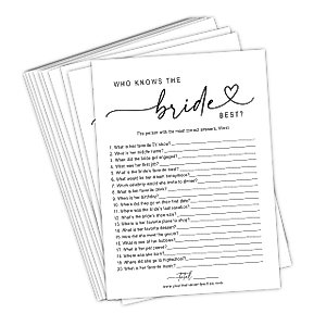 Your Main Event Prints Bridal Shower Games Who Knows The Bride Best, Fun Activities for Weddings, Bridal Showers and Bachelorette Parties (White)