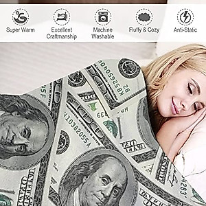 Dollars Bill Print Throw Blanket for Couch Bed Flannel Lap Blanket Lightweight Cozy Plush Blanket for All Seasons 50"x70"