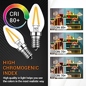 BlueStars 3W C7 E12 Candelabra Base LED Light Bulbs 120V, 15W Equivalent, 2700K Warm White, Clear Glass for Indoor Outdoor Christmas Holiday Home Decoration - Pack of 6