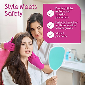 Inspire Pink Disposable Latex Free Nitrile Gloves - 2 Pack Value | Nail Salon & Hair Dye Gloves | Large