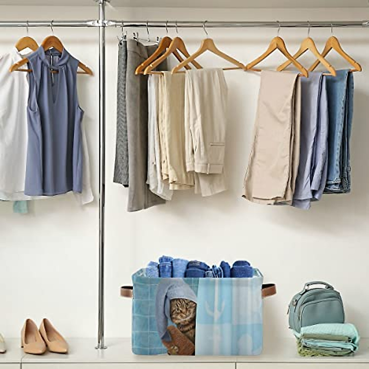 Foldable Storage Baskets,Funny Kitten Cat Storage Bins with Handles, Decorative Cloth Organizer Storage Boxes for Home|Office 15 x 11 x 9.5 in