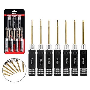 INJORA 7 PCS RC Hex Screw Driver Set, Small Allen Wrenches Sets 0.9, 1.27, 1.3, 1.5, 2.0, 2.5, 3.0mm Hexagon Screwdriver Wrenches, RC Car Repair Tool Kit for RC Model Car Boat Helicopter