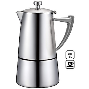 CUISINOX Roma Satin Stainless Steel Moka Pot Stovetop Espresso Maker, 6-Cup