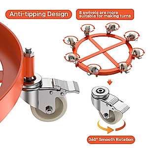 GAOMON 55 Gallon Drum and Barrel Dolly, 2000 LBS Capacity Dolly with 8 Caster Wheels, Trash Can Dolly Non-tipping Hand, Orange Steel Frame Dolly