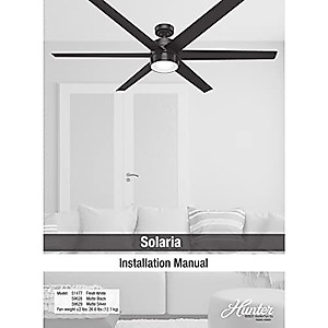 Hunter Fan Company 59628 Solaria Ceiling Fan, 72", Matte Black
