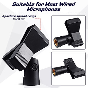 Mic Clips for Stands 4 Pieces Microphone Clip Holder with 4 Adapters Adjustable Microphone Holder Wireless Mic Holder Clamp for Mic Stand with 5/8 Inch Male to 3/8 Inch Female Adapter