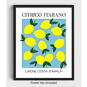 Abstract Fruit No.11 Lemons Exhibition Wall Art Print. 11x14 UNFRAMED Modern Kitchen Wall Decor. Shades of Green, Yellow & Blue on White.