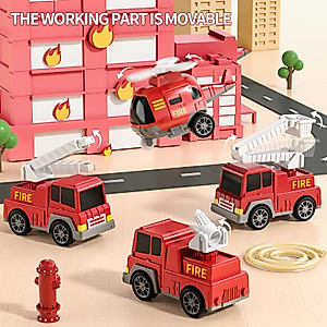 TEMI Fire Toys for 3 4 5 6 Years Old Boys Girls - 5 in 1 Carrier Truck Transport for Toddlers 1-3, Friction Power Vehicles for Kids 3-5, Christmas Birthday Gifts - Age 3-9