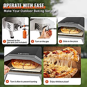 VEVOR Outdoor Gas Pizza Oven with Rotatable Pizza Stone, 13 inch Propane Pizza oven, 3 Layers Thick Portable Stove for Outside Backyard Camping Picnic, Carry Bag, Foldable Leg, CSA Certified