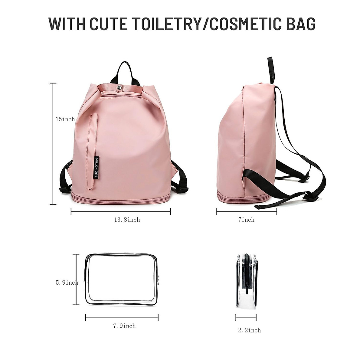 maytopia Gym Backpack for Women with Shoe Compartment & Wet Pocket Beach bag Waterproof Swim Backpack Small Workout bag (Black)