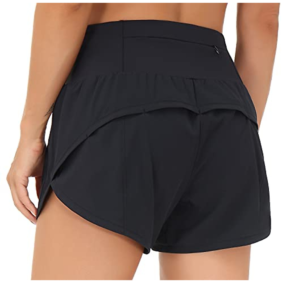 THE GYM PEOPLE Womens High Waisted Running Shorts Quick Dry Athletic Workout Shorts with Mesh Liner Zipper Pockets (Black, Large)