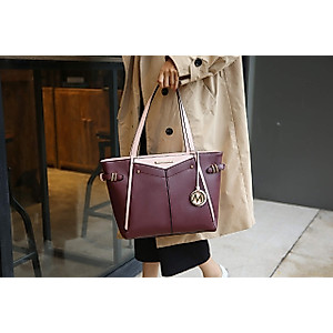 MKF Set Shoulder Bag for Women & Wristlet Wallet Purse: Top Handle Tote Satchel PU Leather Handbag Pocketbook Blush-Mauve