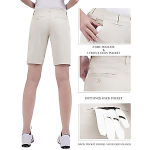 Women's Golf Shorts Relaxed Fit Stretch Bermuda Shorts Knee Length Tech Twill Ladies Golf Shorts Size 6 Beige