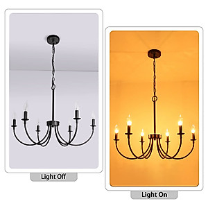 Rviezza 6-Light Farmhouse Chandelier, Black Chandeliers for Dining Room Lighting Fixtures Hanging, Classic Candle Ceiling Modern Chandeliers for Living Room, Foyer, Kitchen Island