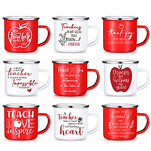 SEEWEY Teacher Thank You Christmas July Employee Appreciation Gift Bulk 12 oz Enamel Coffee Mug Inspirational Work Cups Birthday Teacher's Day Retirement Farewell Gifts for Women Coworker(9 Pcs)