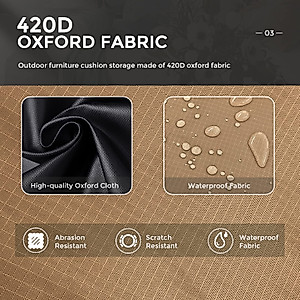 boyspringg Outdoor Cushion Storage Bag, 420D Waterproof Fabric, Outdoor Cushion Storage, 32'' x 32'' x 24'', Patio Cushion Storage Bag for Outdoor Furniture,Cushion,Pillow etc.（Brown）