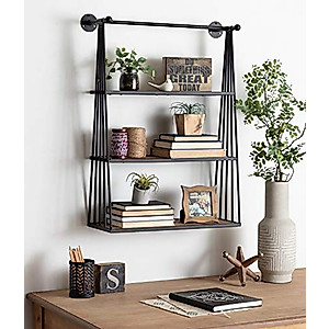 Kate and Laurel Nevin Rustic Three Tier Shelf, 23.25" x 30.25" x 8", Brown and Black, Modern Farmhouse Inspired Wall Storage and Decor